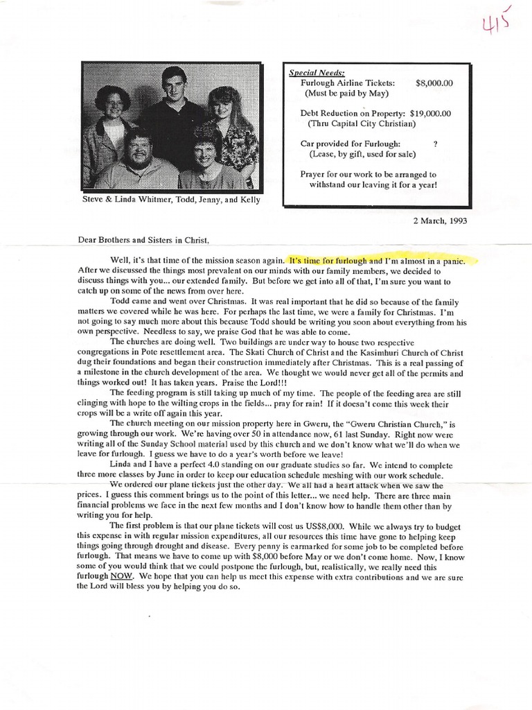 Whitmer Steve Linda 1993 Zimbabwe | PDF | Expense | Religion And Belief