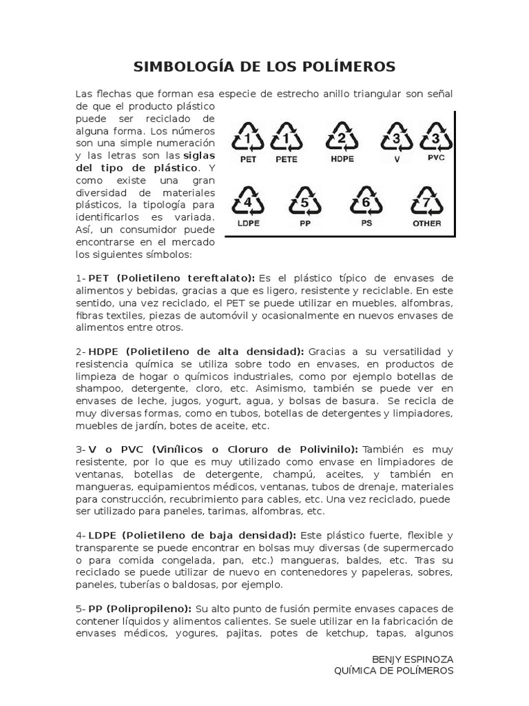 Simbología de Plásticos y Polímeros | PDF | El plastico | Cloruro de ...