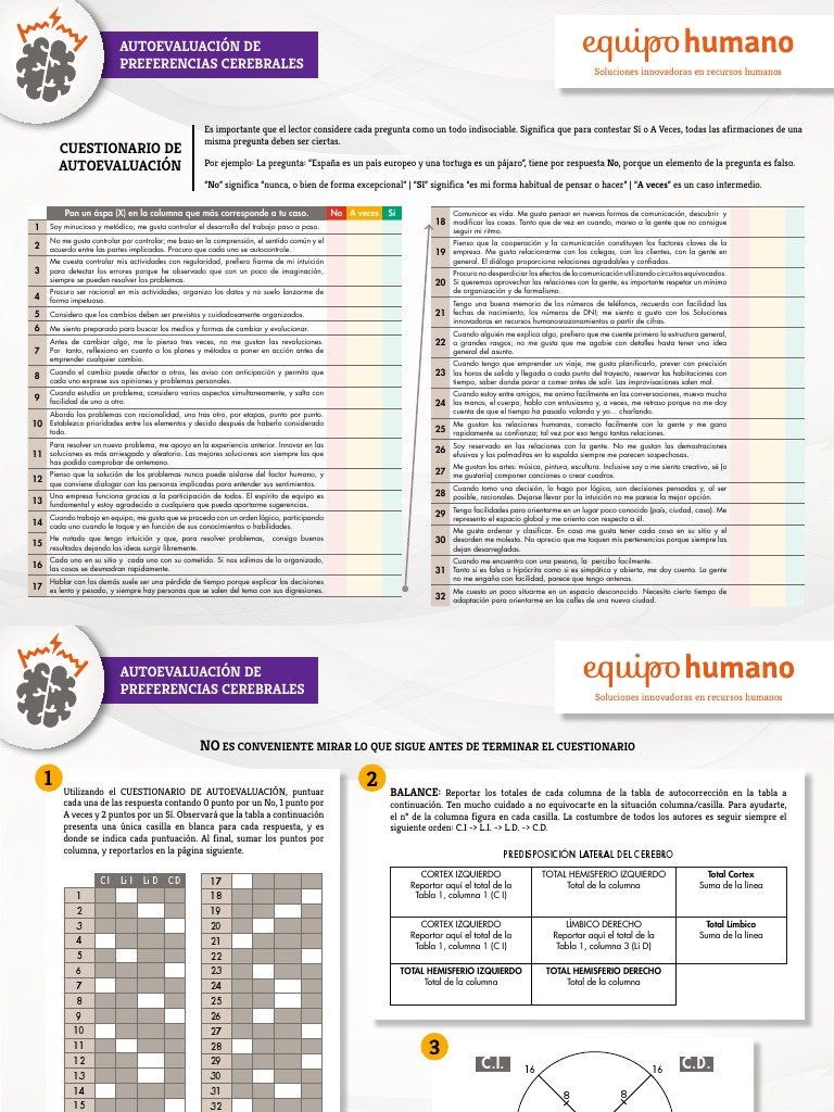 Cuestionario Preferencias Cerebrales, Modelo Ned Herrmann | PDF ...