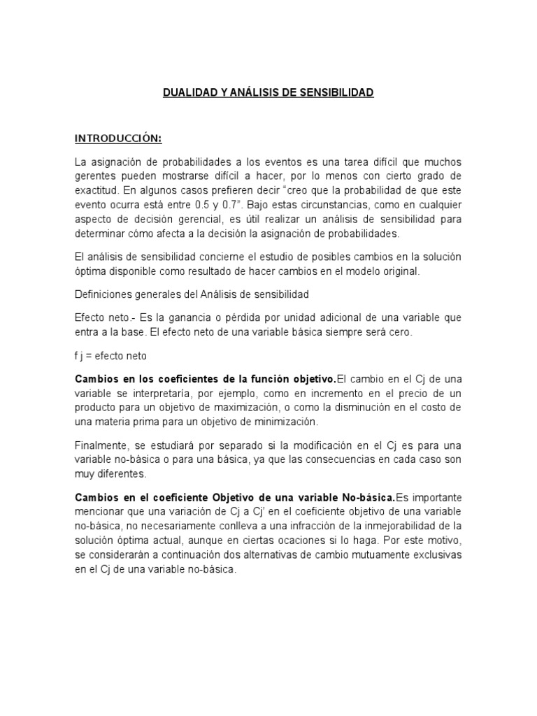 Dualidad y Análisis de Sensibilidad | PDF | Programación lineal | Linealidad