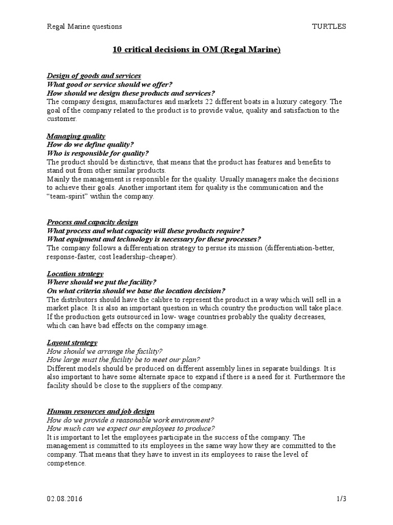 10 Critical Decisions | PDF | Operations Management | Resource