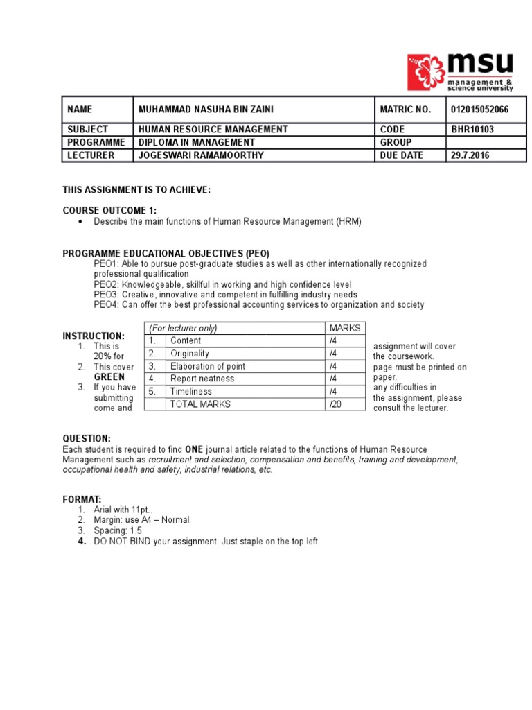 Cover Page | Human Resource Management | Performance Appraisal