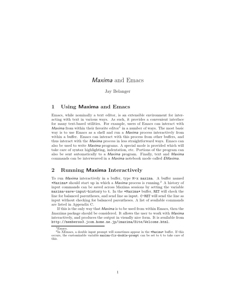 Maxima and Emacs | PDF | Te X | Command Line Interface