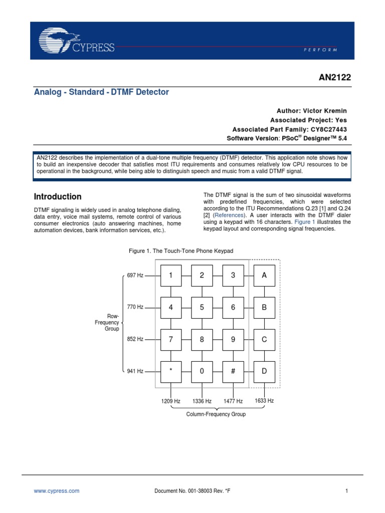 Psoc DTMF Detection | PDF | Analog To Digital Converter | Digital Signal Processing
