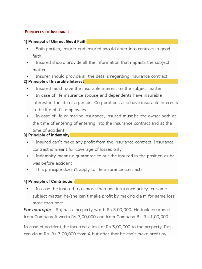 Key Principles of Insurance Explained | PDF | Finance & Money Management