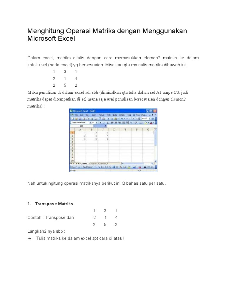 Menghitung Operasi Matriks Dengan Menggunakan Microsoft Excel - 1 | PDF