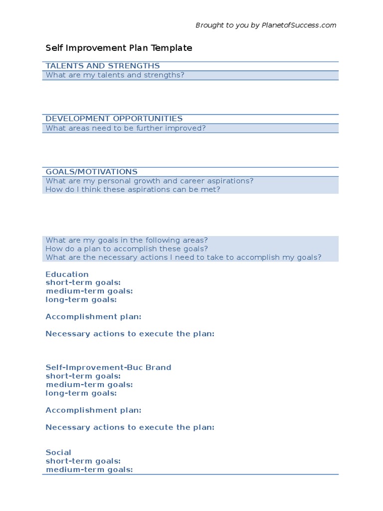 Self Improvement Plan Template | PDF