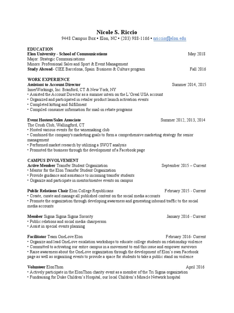 Nicole Riccio's Resume: Communications & Events | PDF | Career & Growth ...