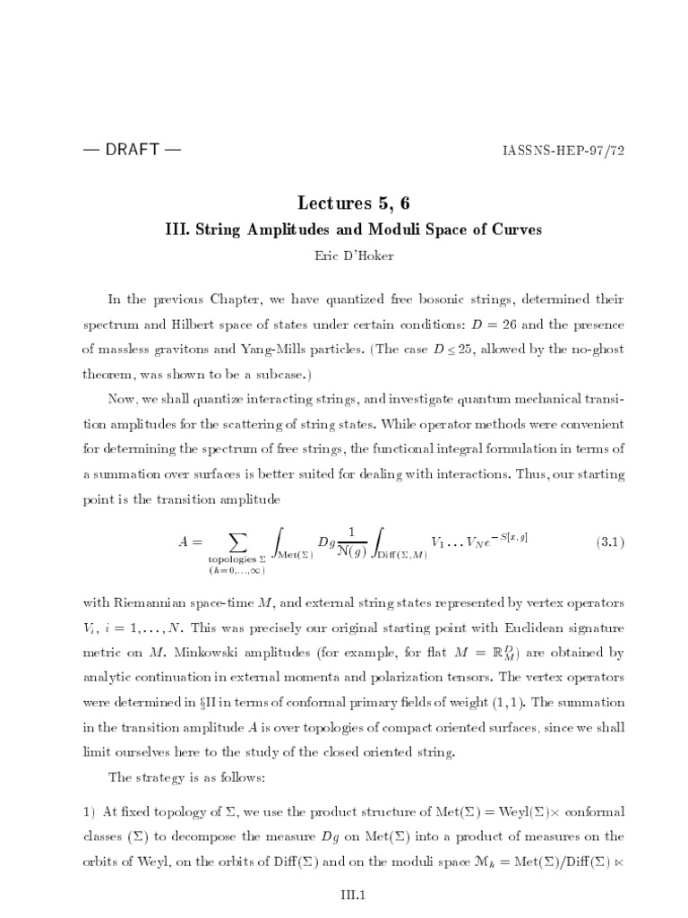 III. String Amplitudes and Moduli Space of Curves: H ::: M N S X G ...