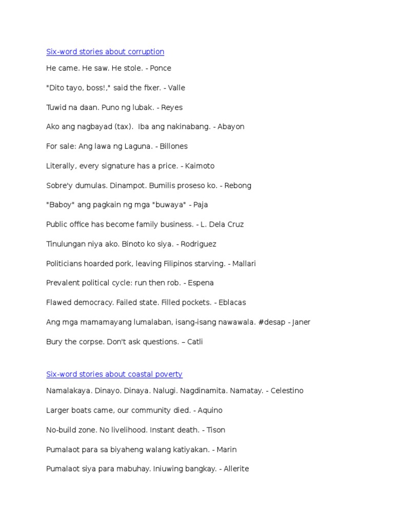 6 Word Short Stories | PDF | Wellness | Medical