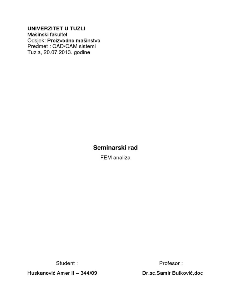Seminarski Rad (FEM Analiza) | PDF