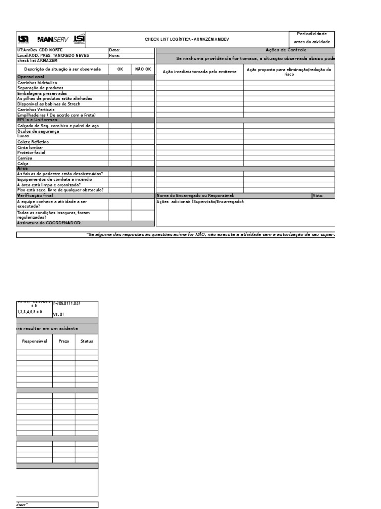Check List Logistica Armazém | Armazém