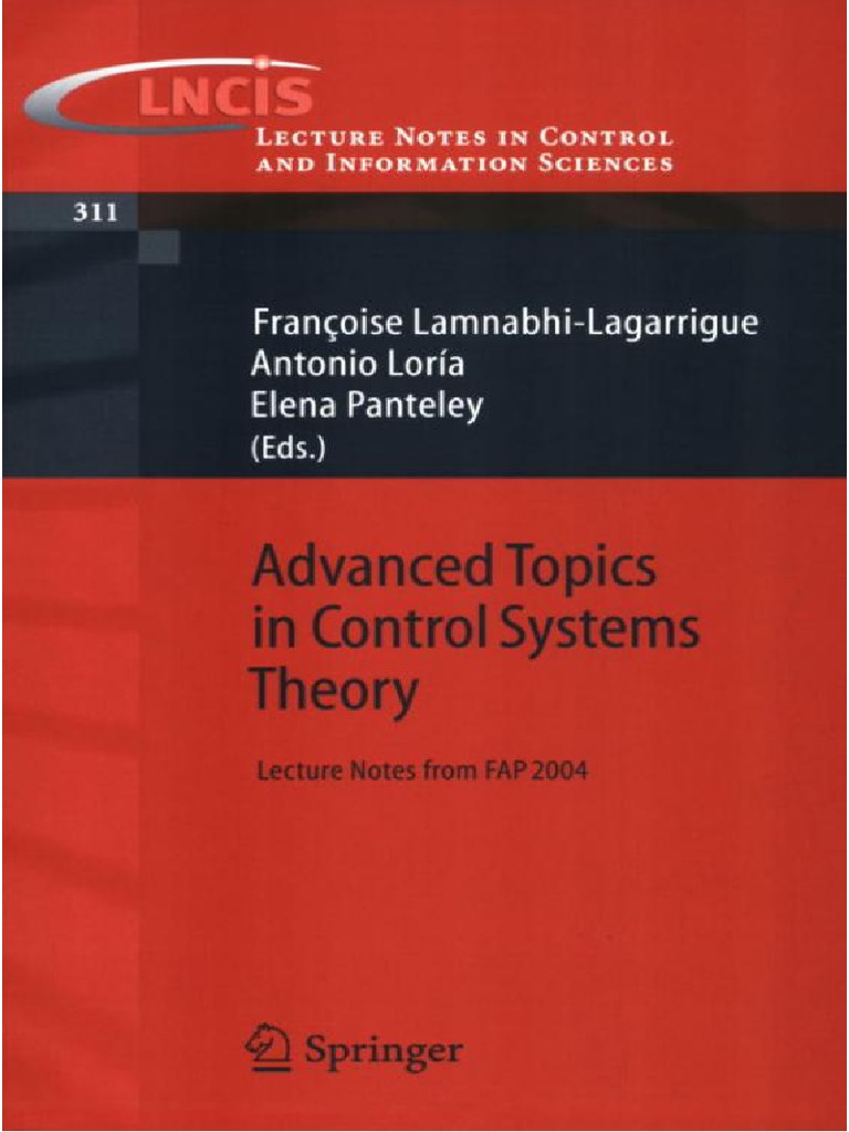 Advanced Topics in Control Systems Theory II | PDF | Control Theory ...