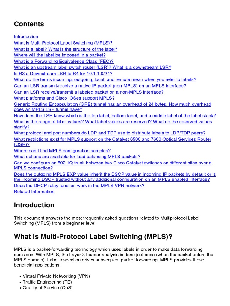 MPLS FAQ For Beginners | PDF