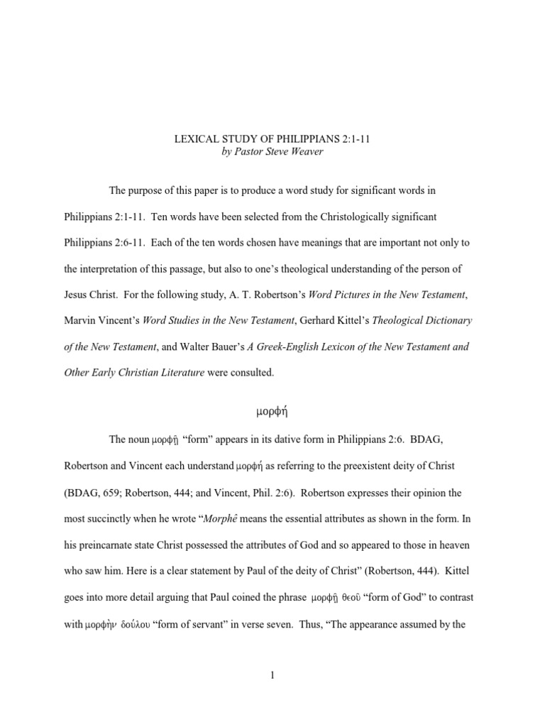 Lexical Study of Philippians 2-1-11 | PDF | Christology | Epistle To ...