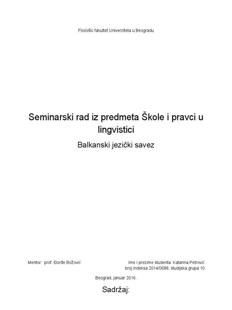 Balkanski Jezički Savez | PDF