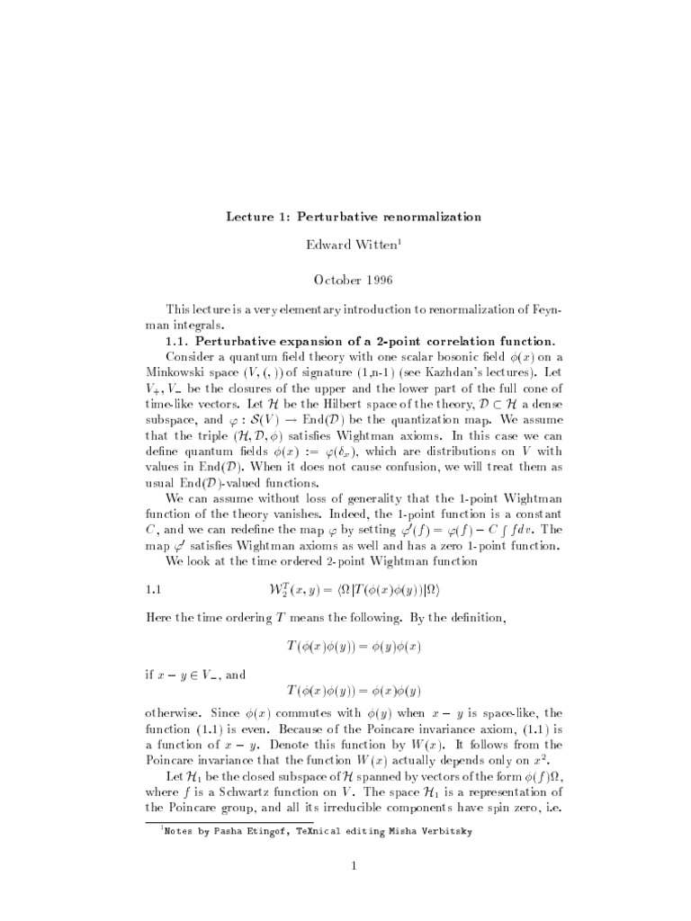 Lecture 1: Perturbative Renormalization: X V V V ' V X ' V | PDF | Integral | Vertex (Graph Theory)