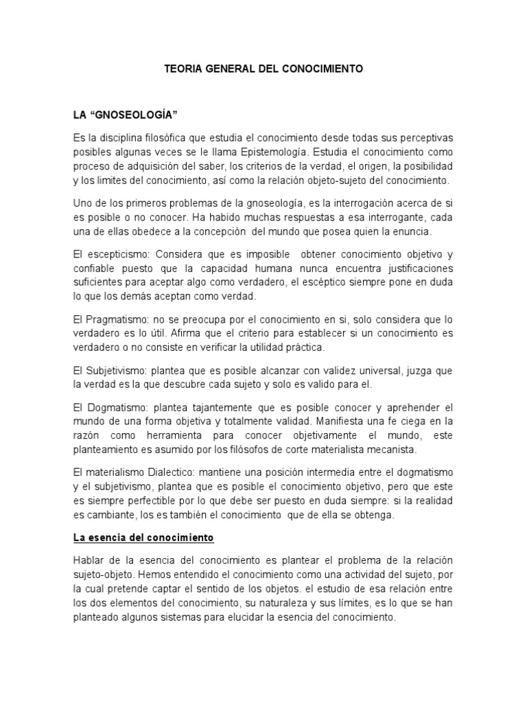 Teoría General del Conocimiento | PDF | Realismo filosófico | Conocimiento