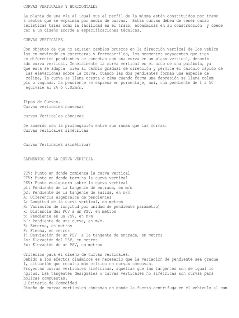 Curvas Horizontales y Verticales | PDF | Curva | Tangente