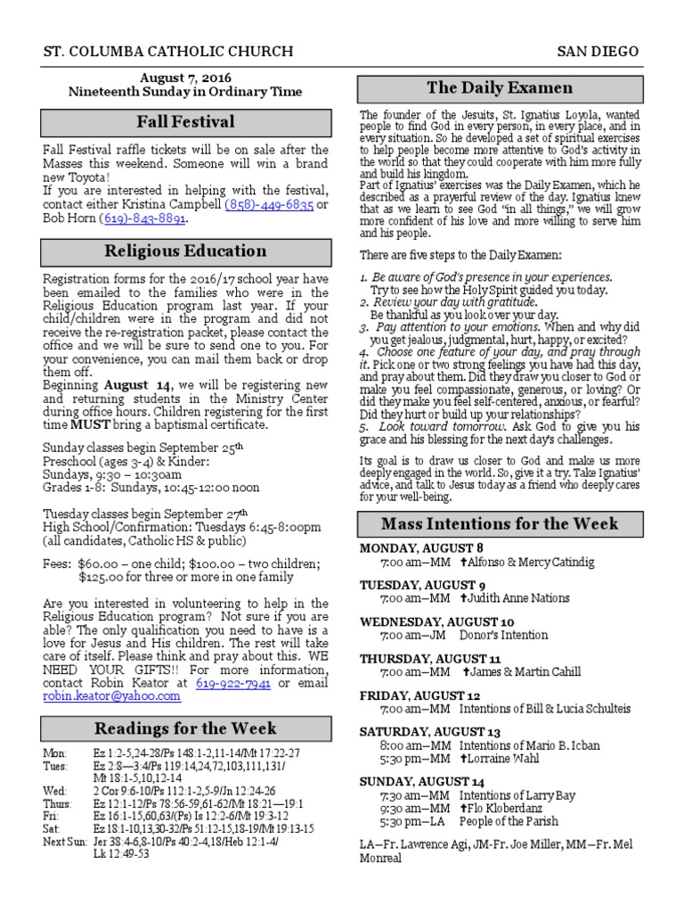 The Daily Examen: St. Columba Catholic Church San Diego | PDF ...