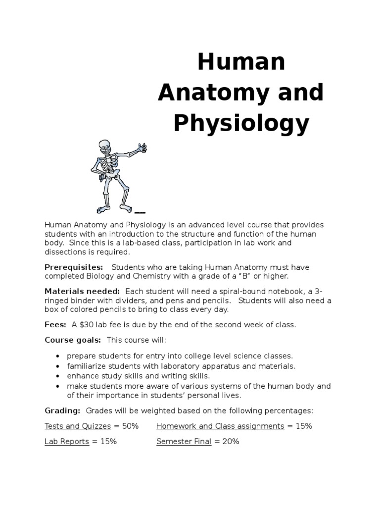 Human Anatomy and Physiology Syllabus | PDF | Homework | Science