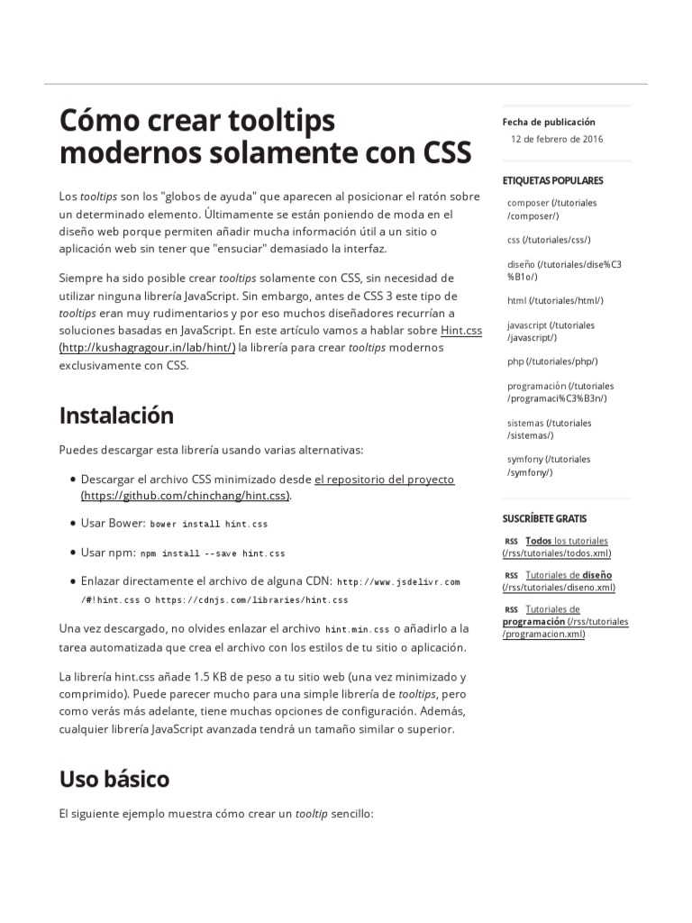 Como Crear Tooltips Modernos Solamente Con Css | PDF | Hojas de estilo ...
