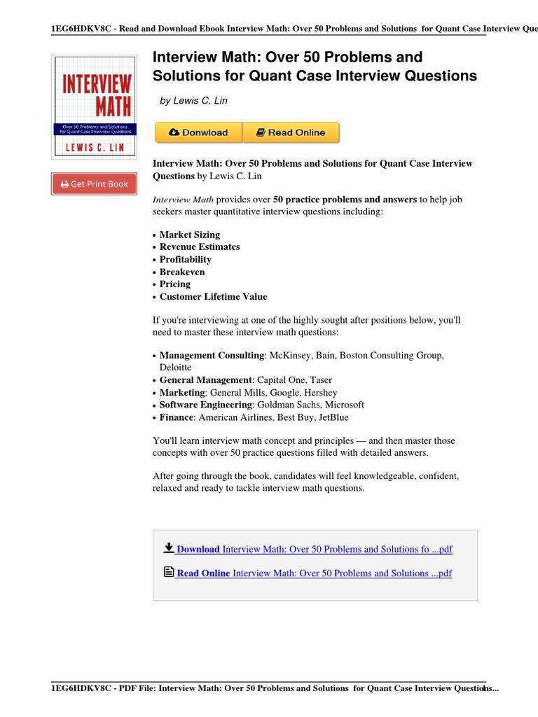 Interview Math Problems Solutions Questions 0692361472 | PDF ...
