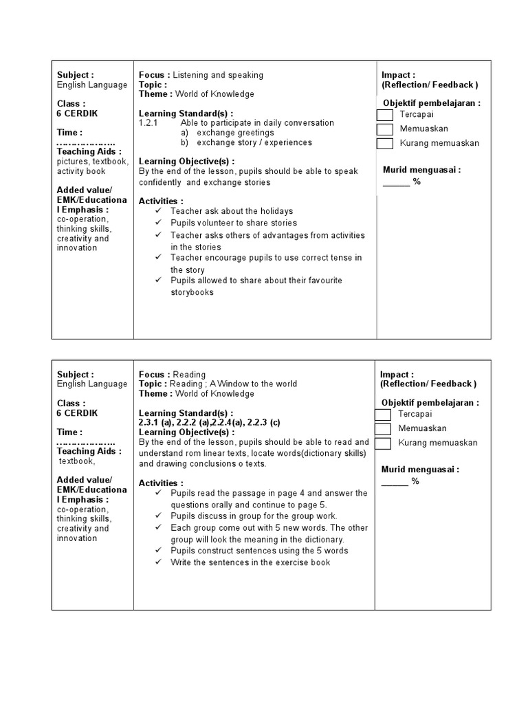 Year 6 Lesson Plan 2016 | PDF | Ellipsis | Reading (Process)