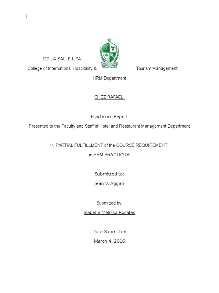 Practicum Report Hotel and Restaurant Management | PDF | Hotel | Food ...