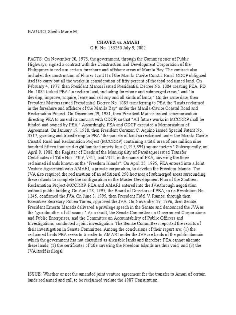 BAGUIO Chavez vs. Amari | PDF | Ownership | Constitution