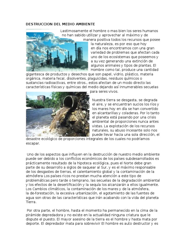Destruccion Del Medio Ambiente | PDF | Residuos | Ciencia medioambiental