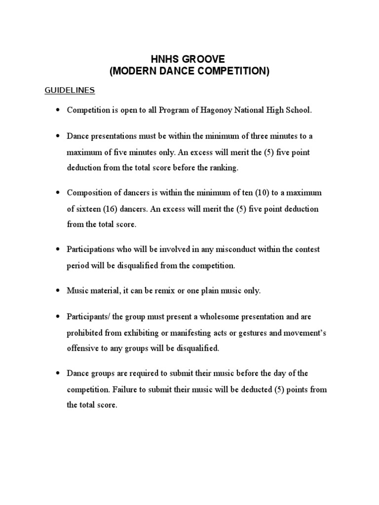 Hnhs Groove (Modern Dance Competition) : Guidelines | PDF