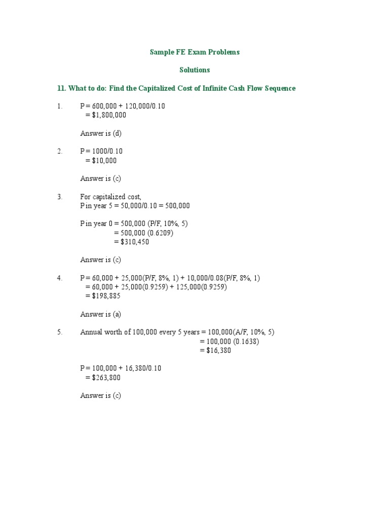 Sample FE Exam Problems Solutions 11. What To Do: Find The Capitalized ...