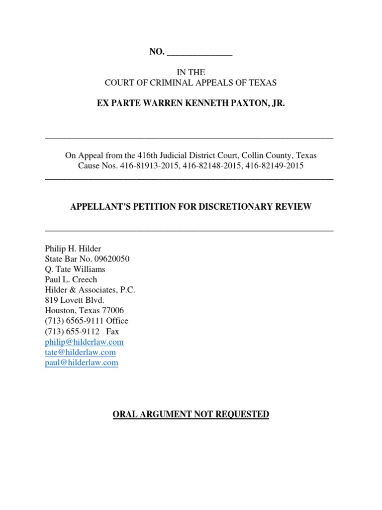 Ken Paxton Petition For Discretionary Review | PDF | Grand Jury | Law