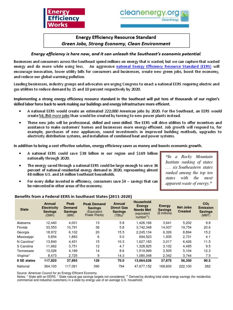 National Energy Efficiency Resource Standard EERS | PDF | Green Job ...