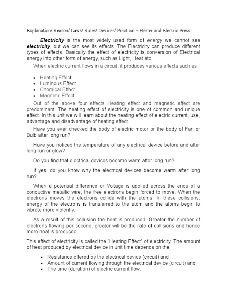 Heating Effect of Electric Current | PDF | Electric Heating | Electric ...