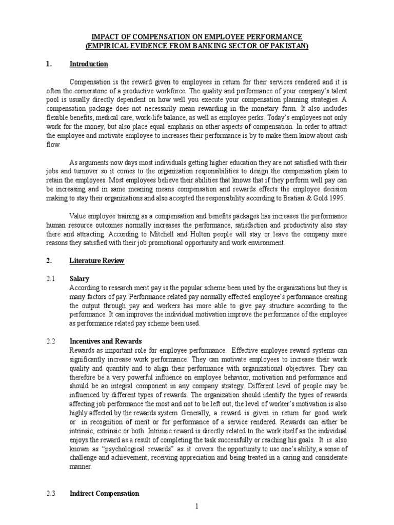 Impact Of Compensation On Employee Performance Pdf Motivation