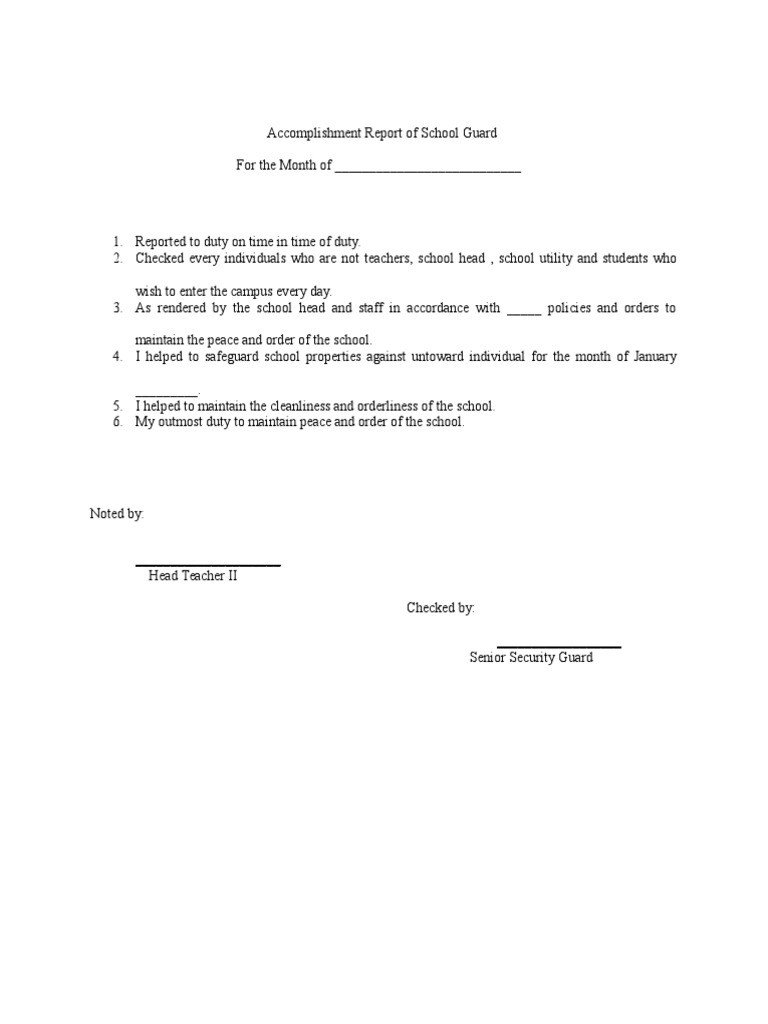 Guard Accomplishment Report | PDF | Career & Growth