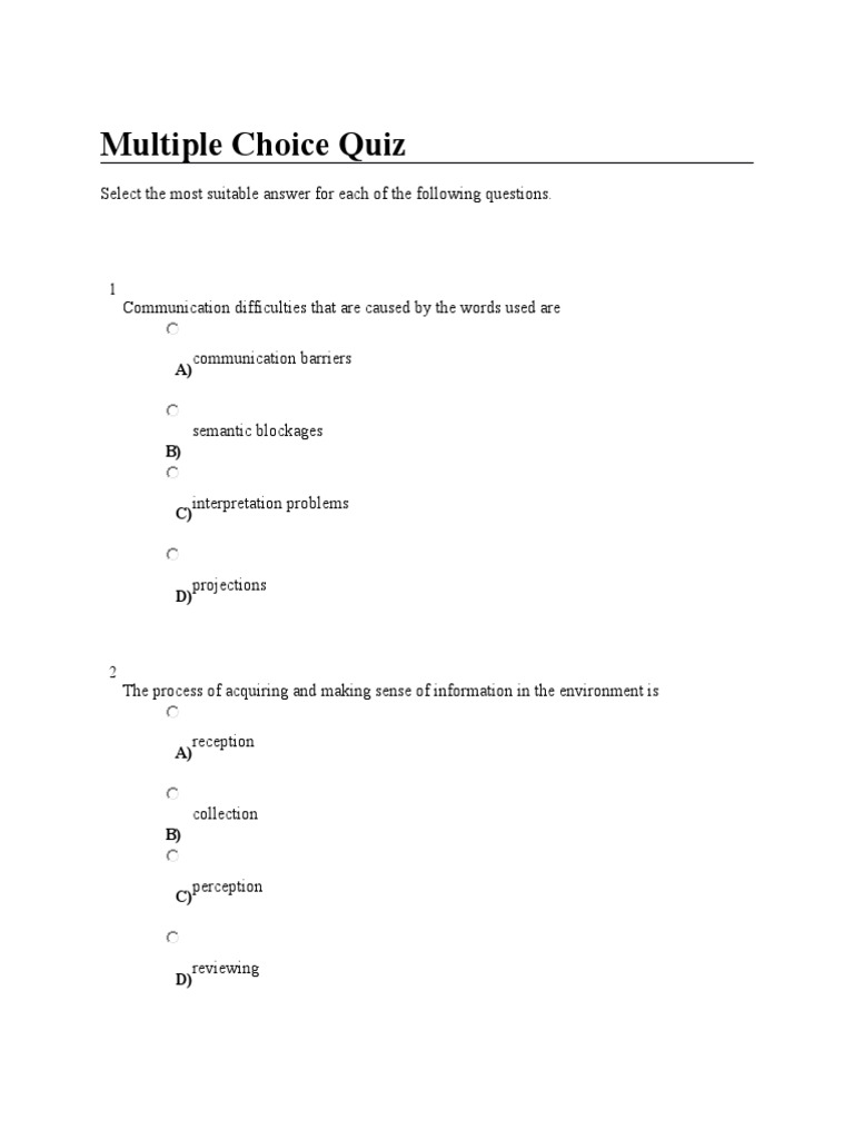 MC Multiple Choice Quiz | PDF | Communication | Semiotics