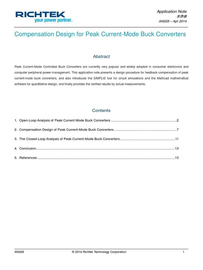 Compensation Method Peak Current Mode Control Buck AN028 en | PDF ...
