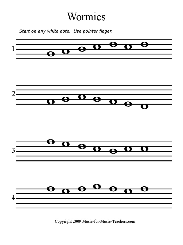 Wormies: Start On Any White Note. Use Pointer Finger | PDF