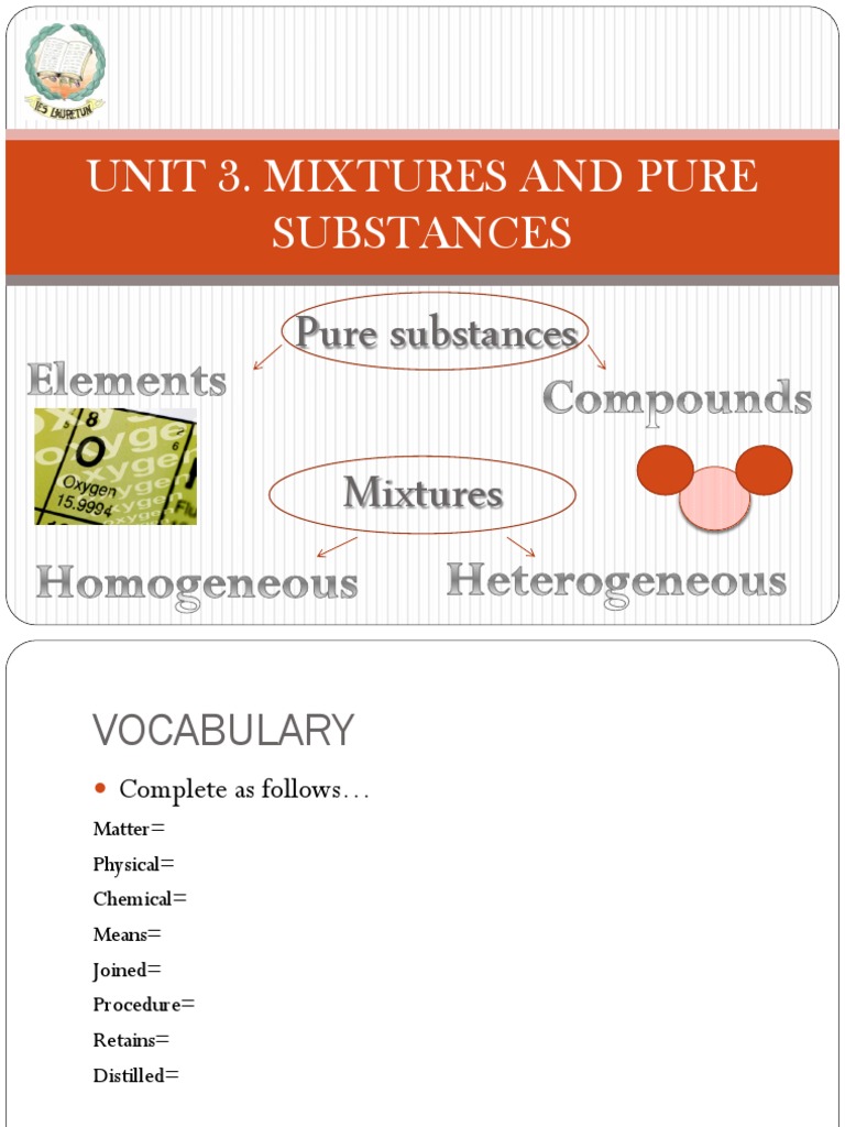 Unit 3. Mixtures and Pure Substances | PDF | Chemical Substances | Mixture