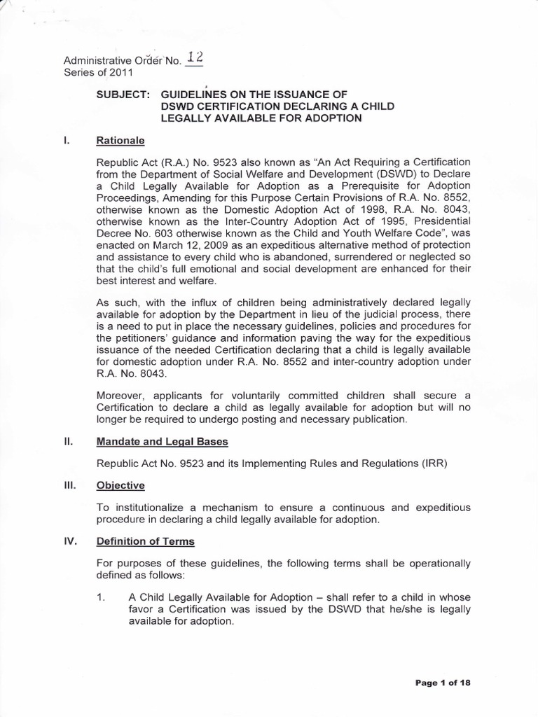 Ao No 12 Series of 2011 - CDCLAA | Download Free PDF | Child Neglect ...