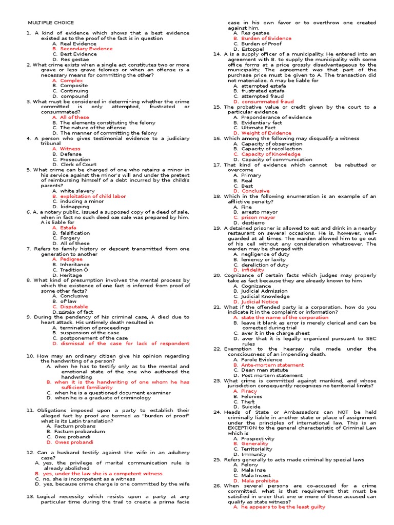 Multiple Choice Questions on Criminal Law | PDF | Defamation | Pardon
