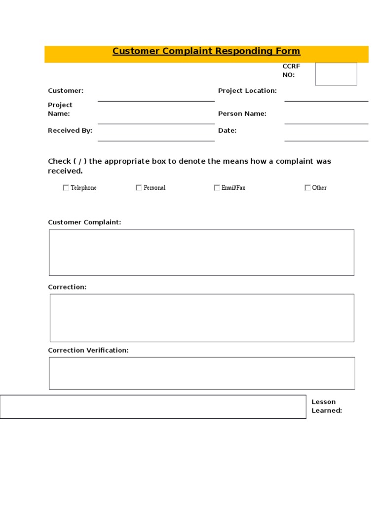 Customer Complain Form and Corrective Action | PDF