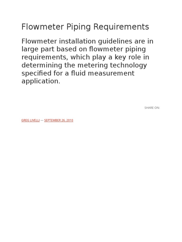 Flowmeter Piping Requirements | PDF | Flow Measurement | Pipe (Fluid ...