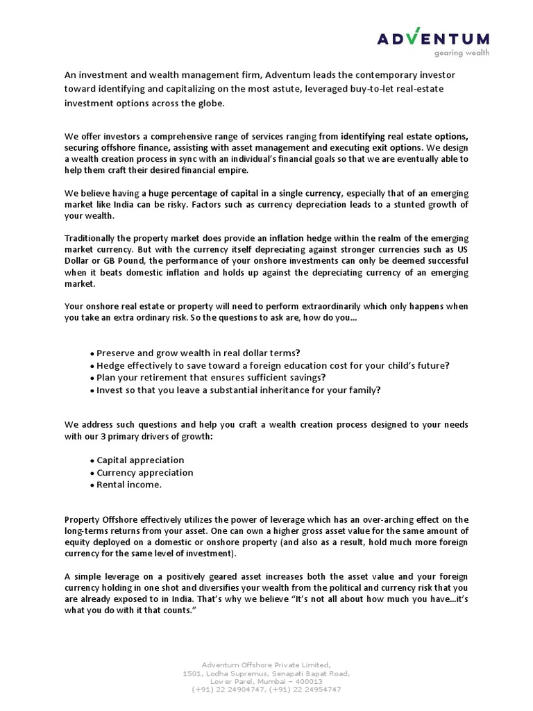 Adventum Offshore | PDF | Leverage (Finance) | Investing