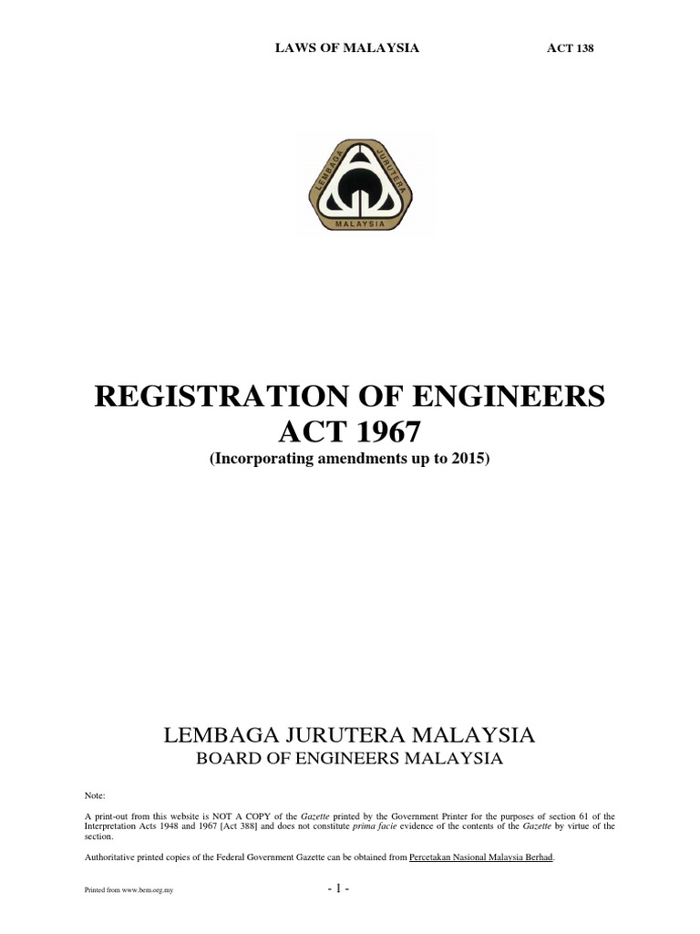 Registration of Engineers Act 1967 | PDF | Board Of Directors ...