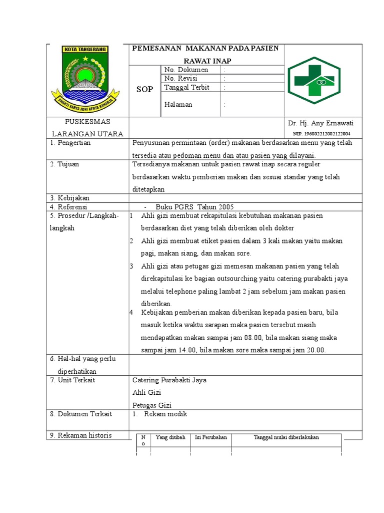 SOP Pemesanan Makan Ranap | PDF