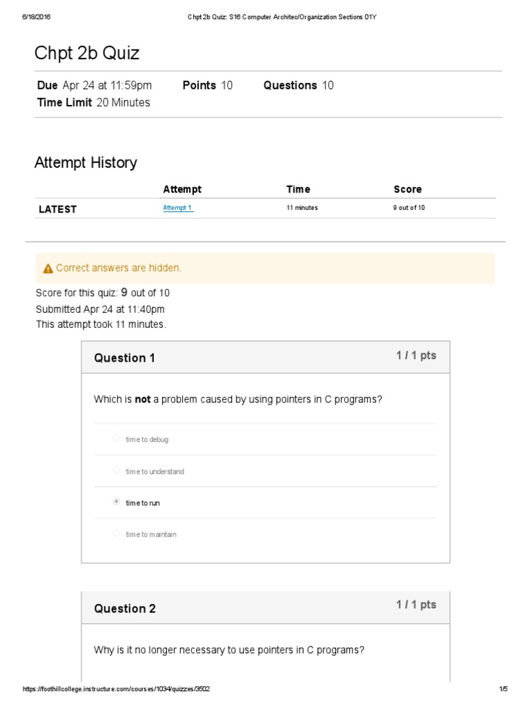 CHPT 2b Quiz - S16 Computer Architec - Organization Sections 01Y PDF | PDF